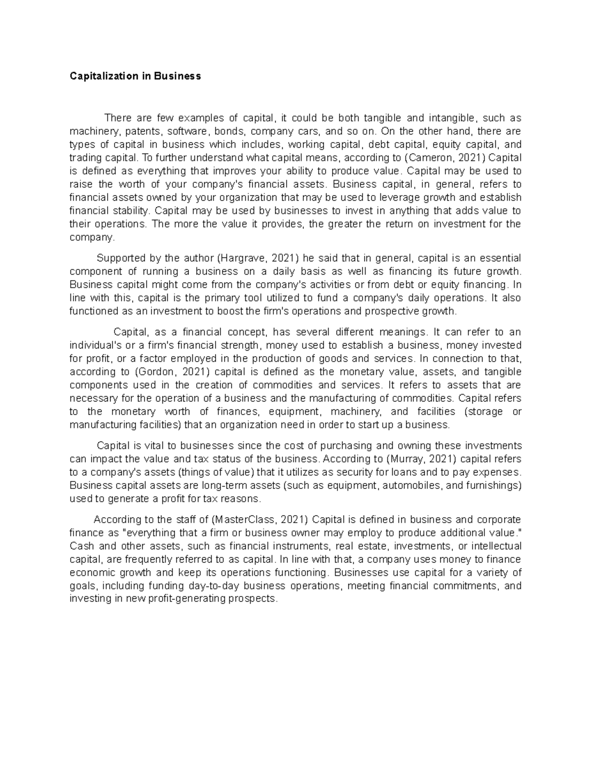 RRL- Capitalization - Research - Capitalization in Business There are ...