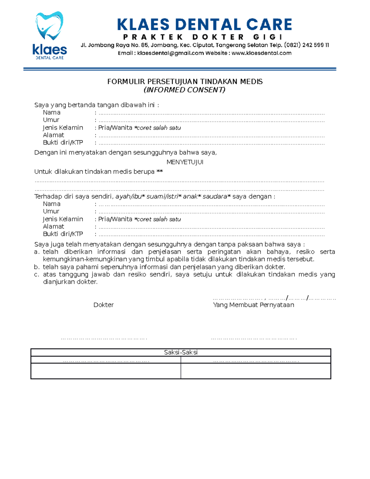Informed Consent A4 - FORMULIR PERSETUJUAN TINDAKAN MEDIS (INFORMED ...