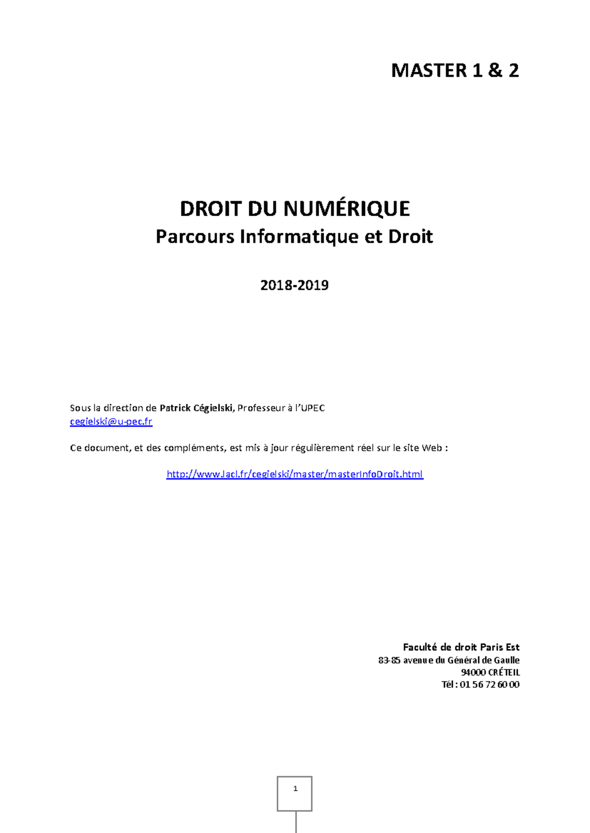 Brochure Informatique Droit 2018-2019 - MASTER 1 & 2 DROIT DU NUMÉRIQUE ...