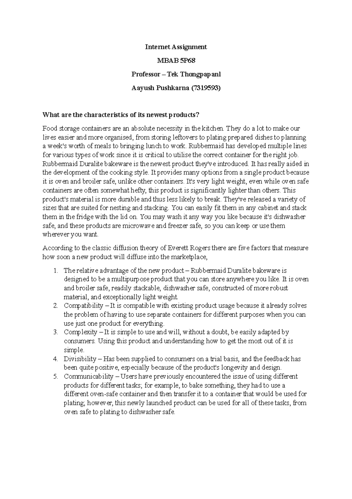 Internet Assignment 1 - Internet Assignment MBAB 5P Professor – Tek ...