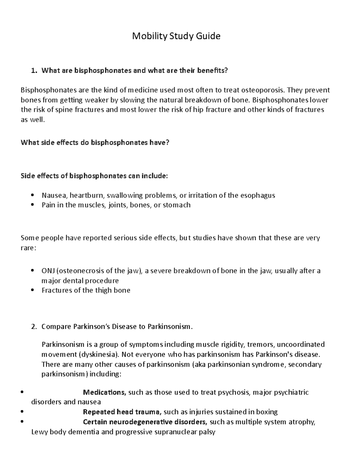 Mobility and Parkinson's Study Guide Complete - Mobility Study Guide ...