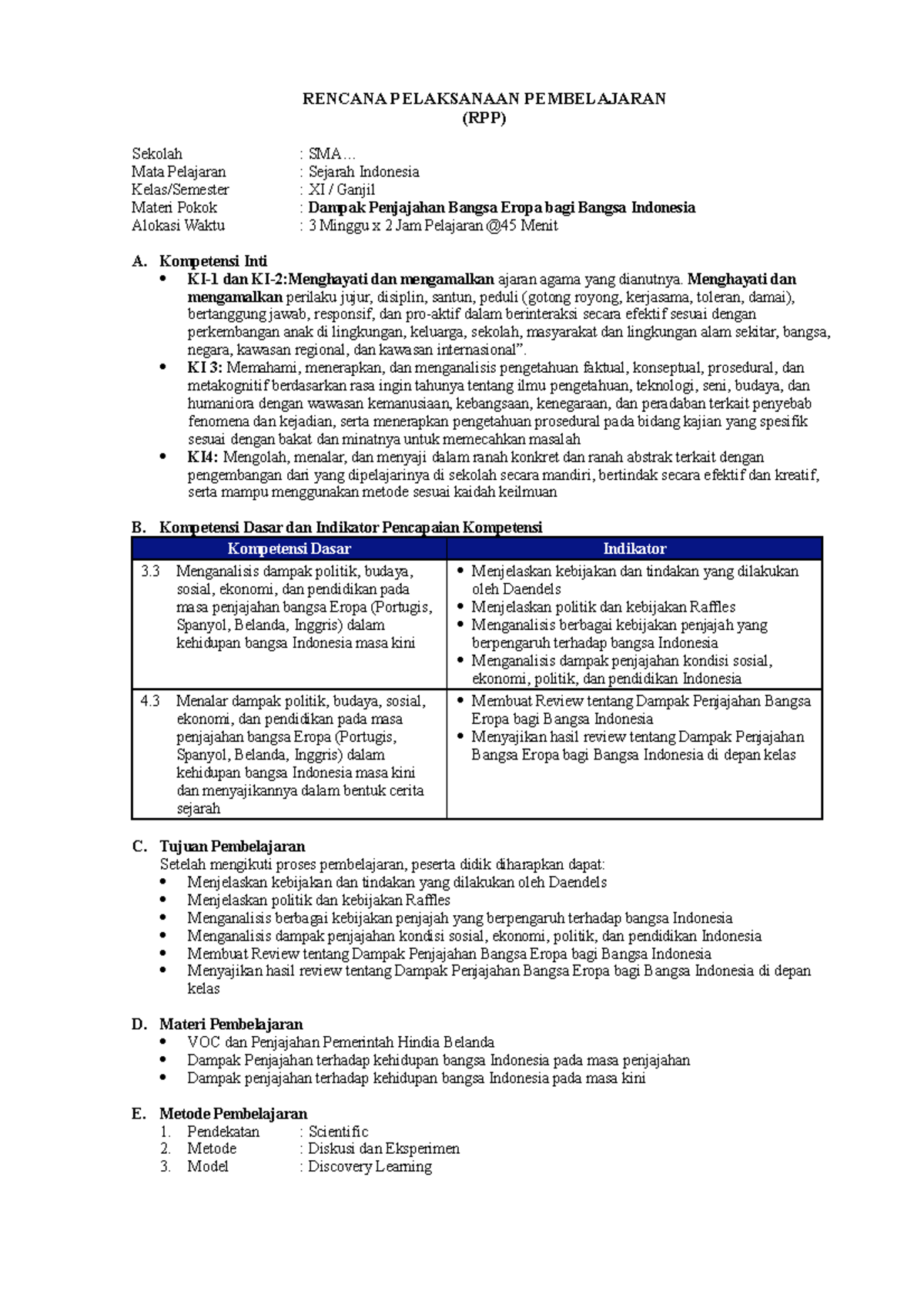 12. RPP 2 - RENCANA PELAKSANAAN PEMBELAJARAN (RPP) Sekolah : SMA ...