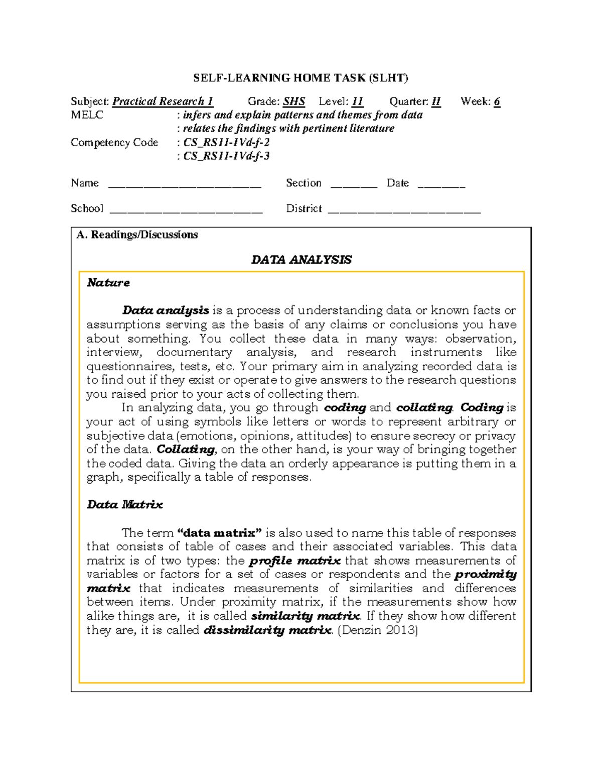 Practical-Research-1-LHT-Week-6 - SELF-LEARNING HOME TASK (SLHT) Subject: Practical Research 1 ...