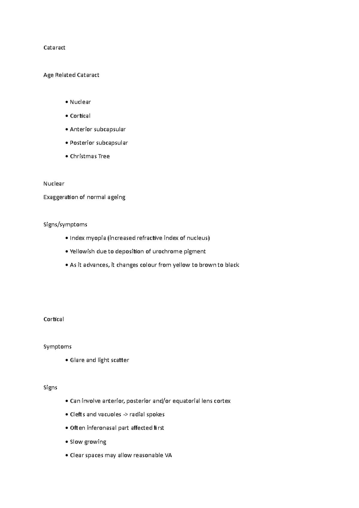 Cataract types - notes - Cataract Age Related Cataract Nuclear Cortical ...