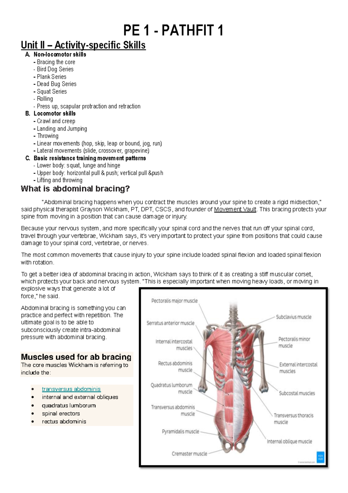 PE 1 UNIT 2- Locomotor AND NON- Locomotor - PE 1 - PATHFIT 1 Unit II ...