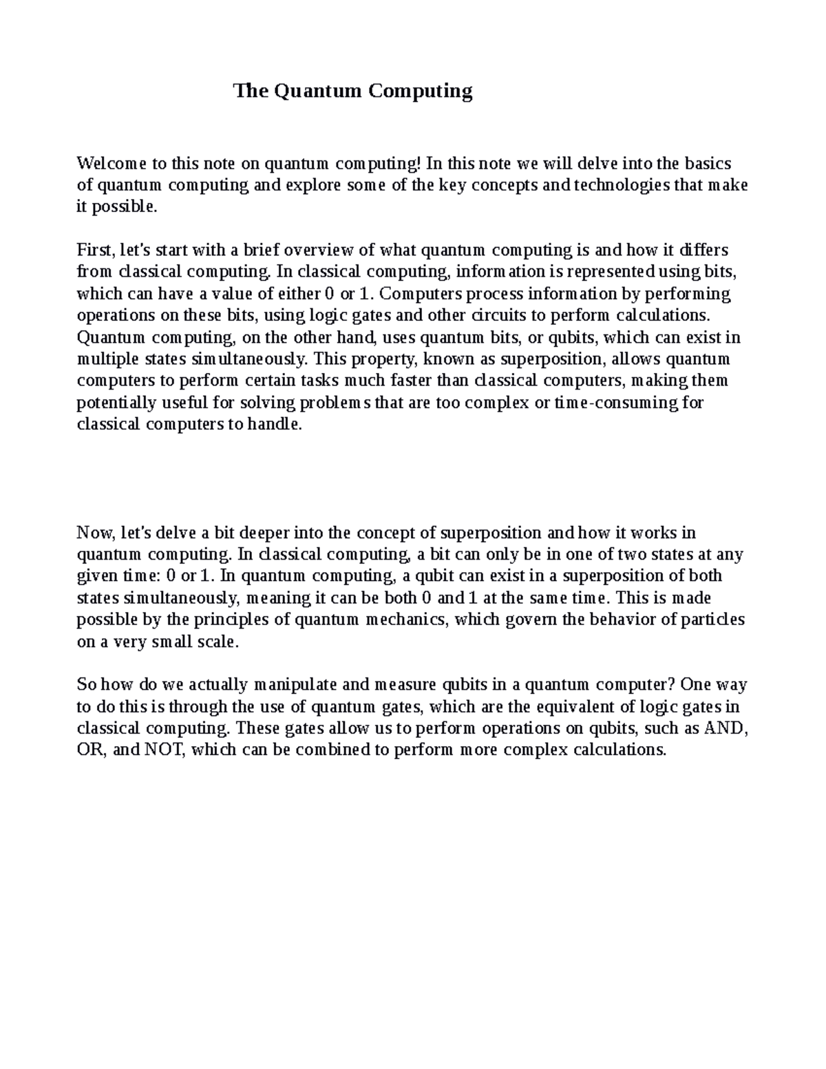 Quantum Computing - The Quantum Computing Welcome to this note on ...