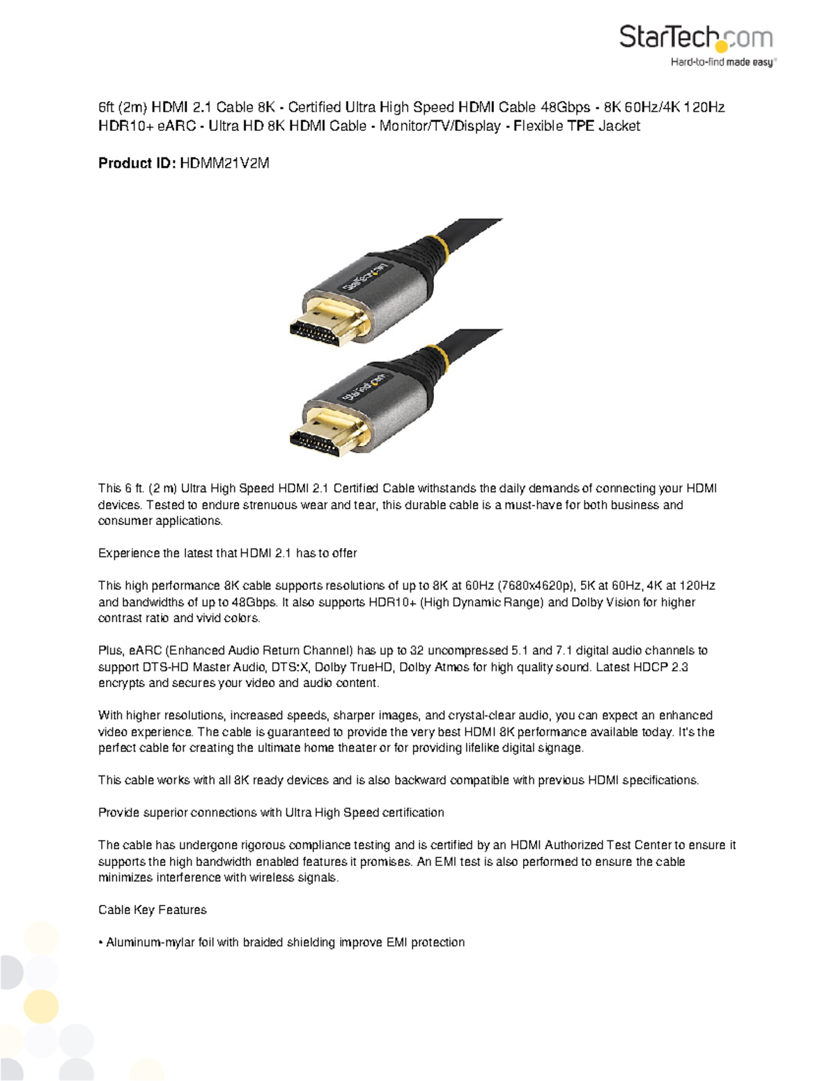 HDMI - datasheet practica - 6ft (2m) HDMI 2 Cable 8K - Certified Ultra ...