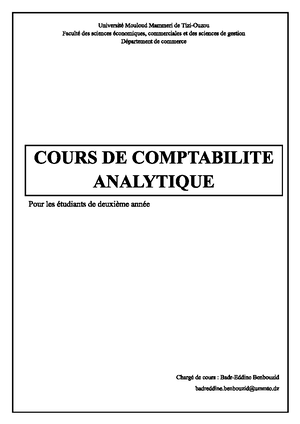 TD 2 et 3 - Corrigés - TD N°2: Comptabilité analytique (S3) 2020- Solution de l’exercice 1 : TD ...