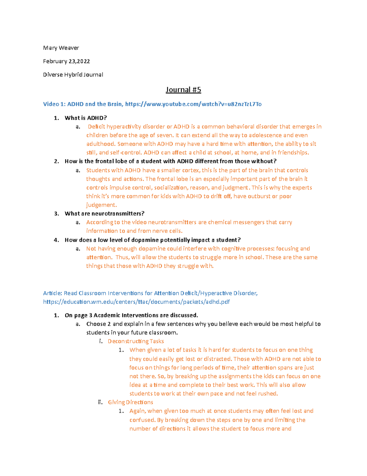 Journal #5 Diverse - Mary Weaver February 23, Diverse Hybrid Journal ...