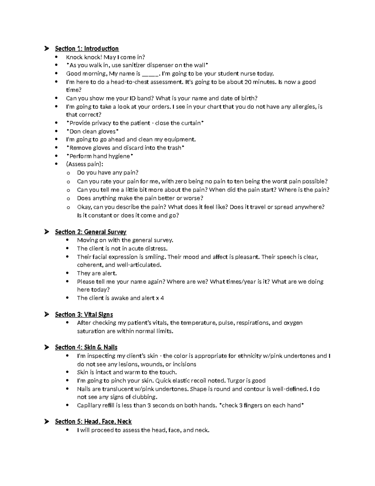 Head-to-Chest Script - Head to chest assessment - Section 1 ... Head-to-Chest Script - Head to chest assessment - Section 1 ...