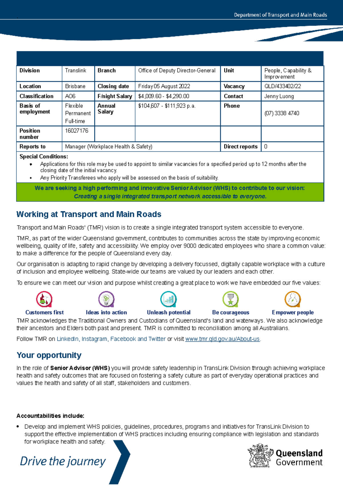 433402 22 Role Description - ` Division Translink Branch Office of ...