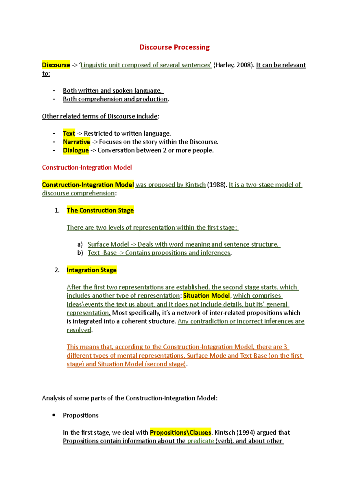 Psychology Of Language Lecture 8 Discourse Processing Discourse Processing Discourse
