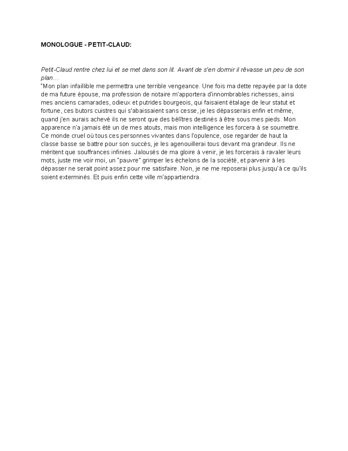Fr.2 - Monologue Petit-Claud - MONOLOGUE - PETIT-CLAUD: Petit-Claud ...