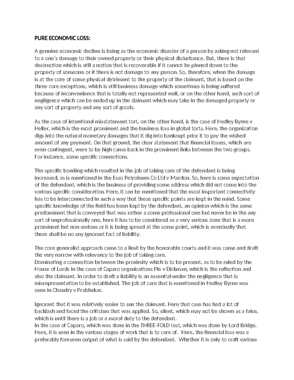 Pure Econimic Loss essay - PURE ECONOMIC LOSS: A genuine economic ...