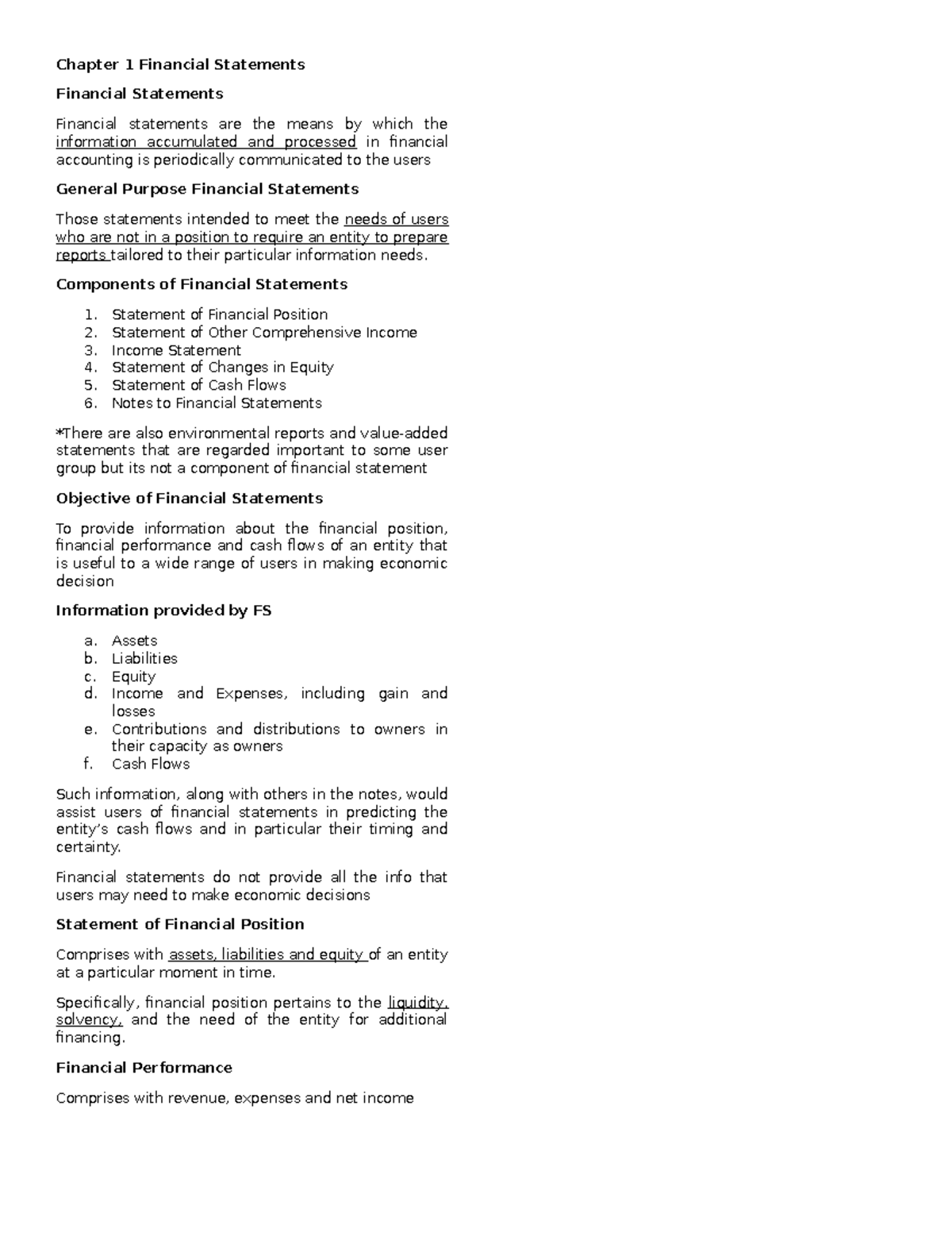 Chapter 1 Financial Statements - Chapter 1 Financial Statements ...