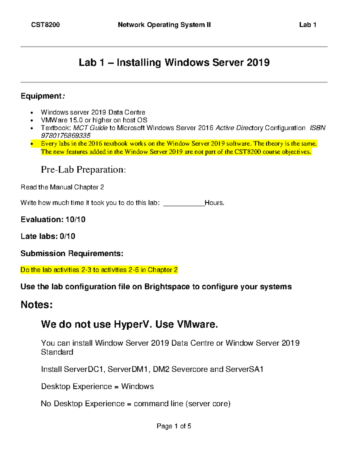 Lab1 Installing Window Server 2019 - Lab 1 – Installing Windows Server ...