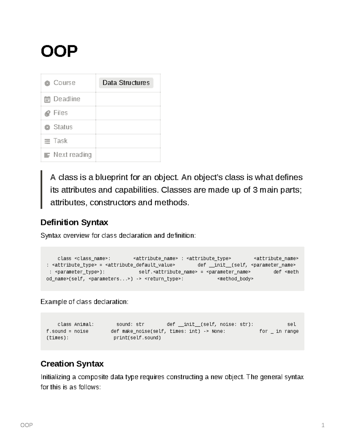 OOP - As the title says - OOP Course Data Structures Deadline Files ...