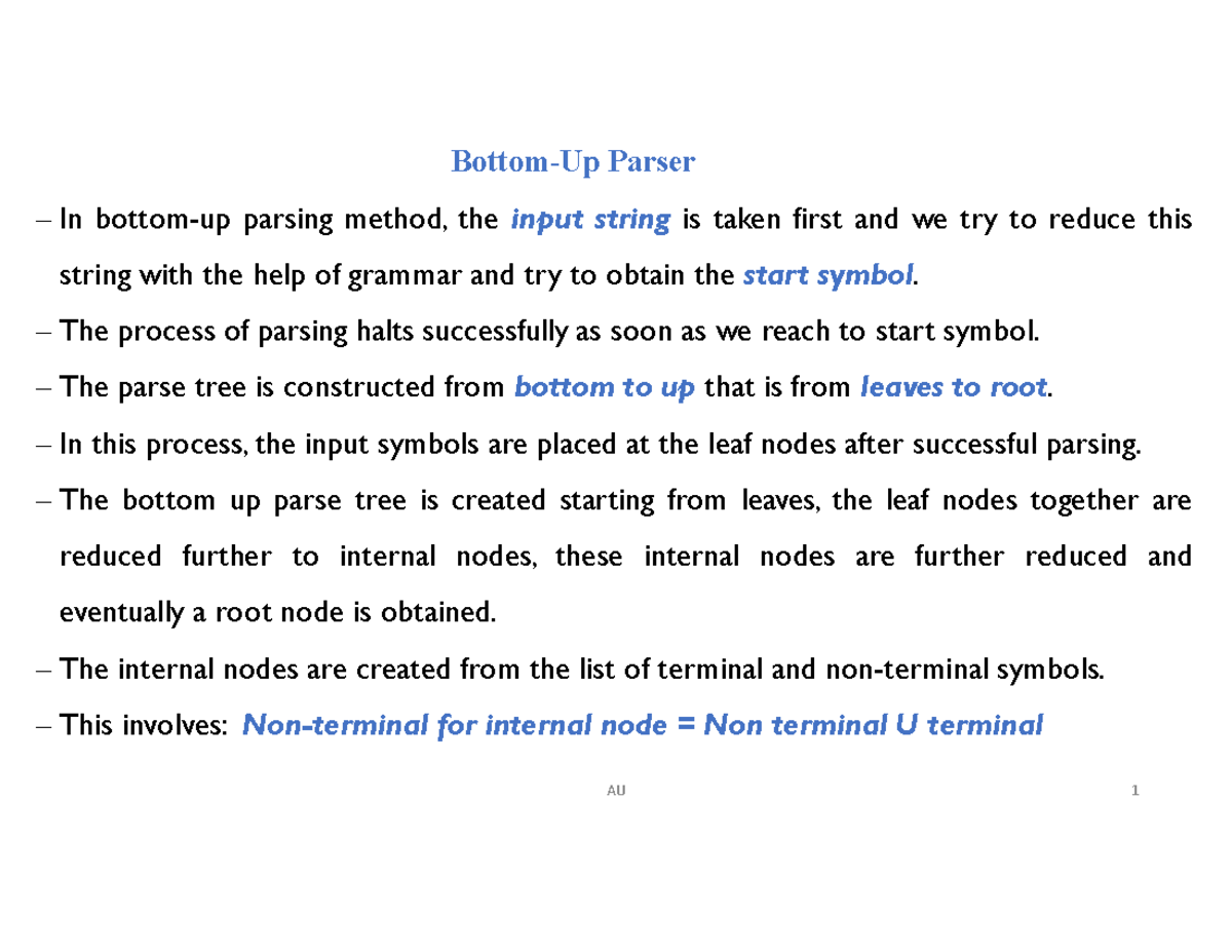Chapter 3- Syntax Analysis part 2 - In bottom-up parsing method, the ... Chapter 3- Syntax Analysis part 2 - In bottom-up parsing method, the ...