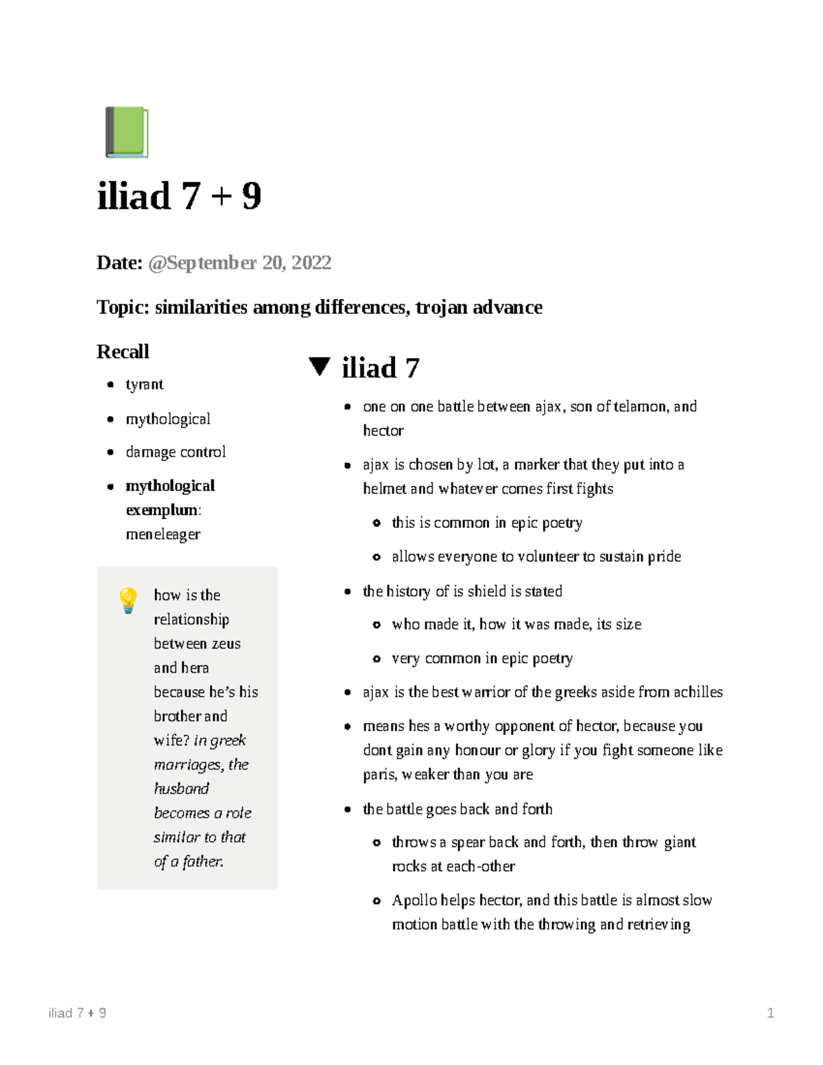 Iliad 7 9 - review - Å iliad 7 + 9 Date: Topic: similarities among ...