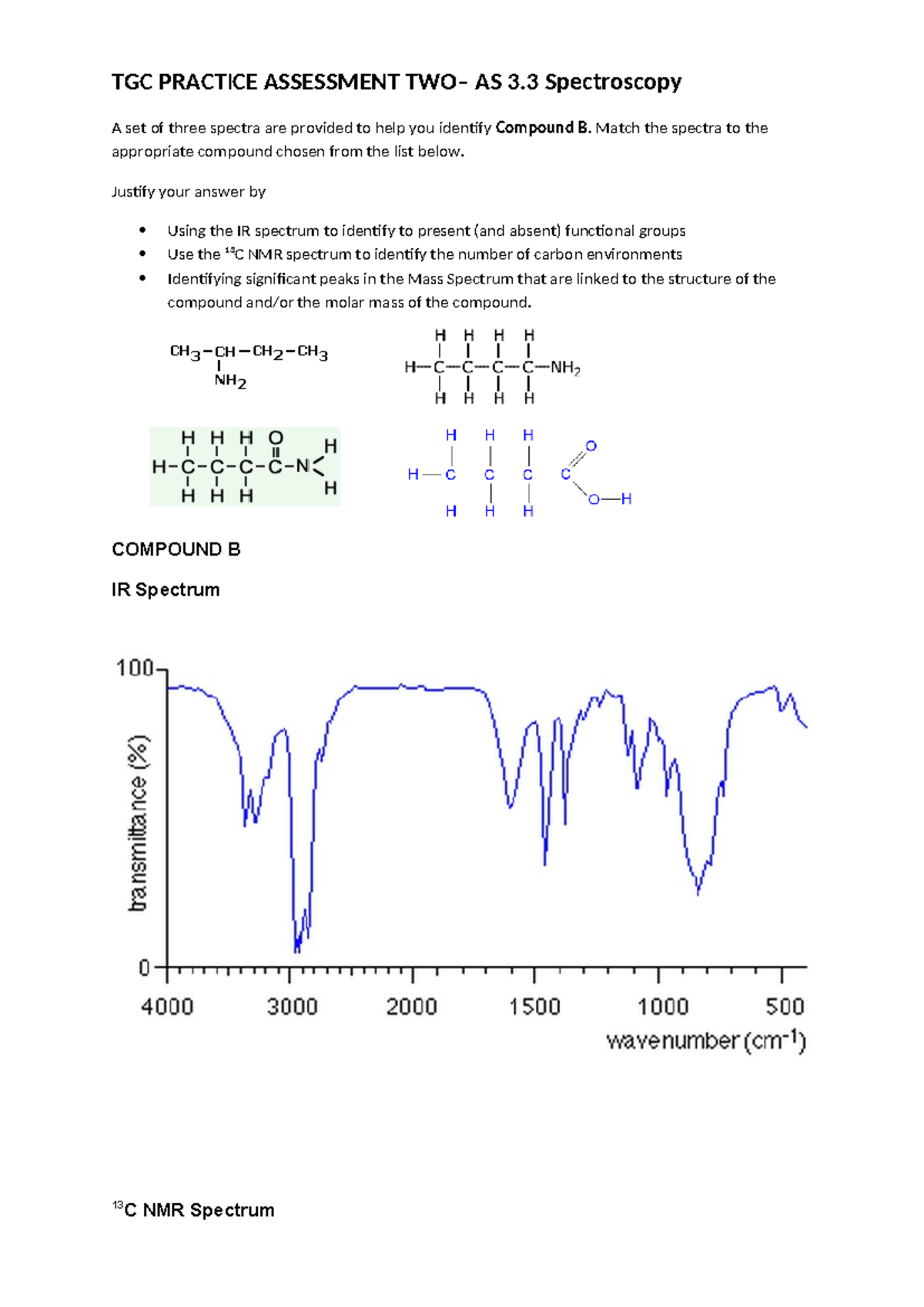 Practice test b - TGC PRACTICE ASSESSMENT TWO– AS 3 Spectroscopy A set ...