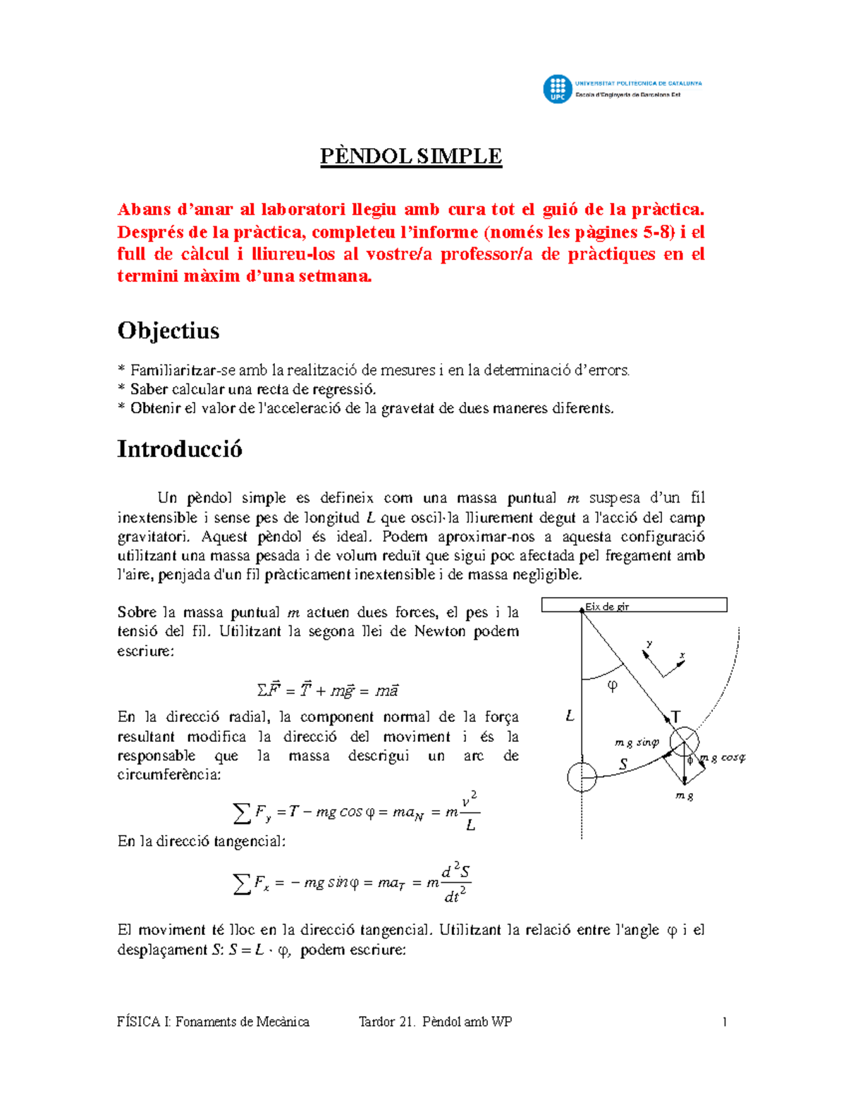 Pèndol simple T21 WP - PÈNDOL SIMPLE Abans d’anar al laboratori llegiu ...