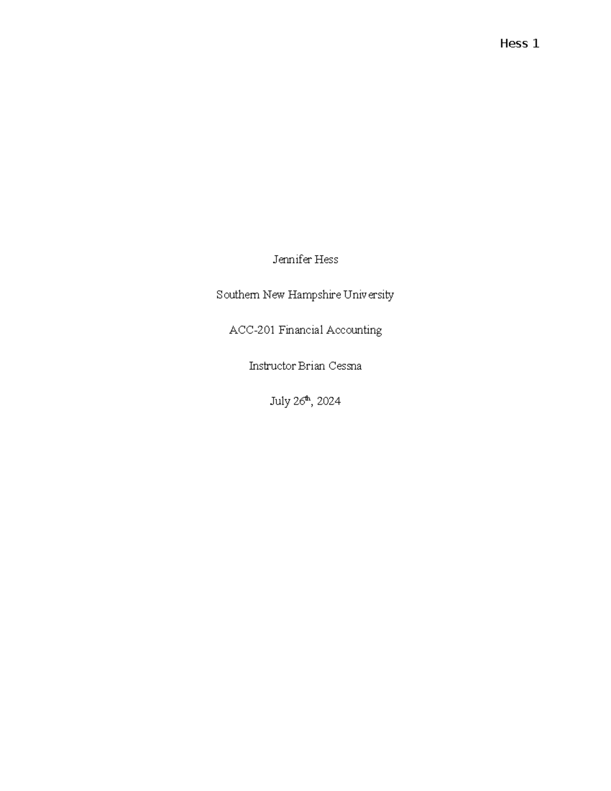 Module Four Assignment - Jennifer Hess Southern New Hampshire ...