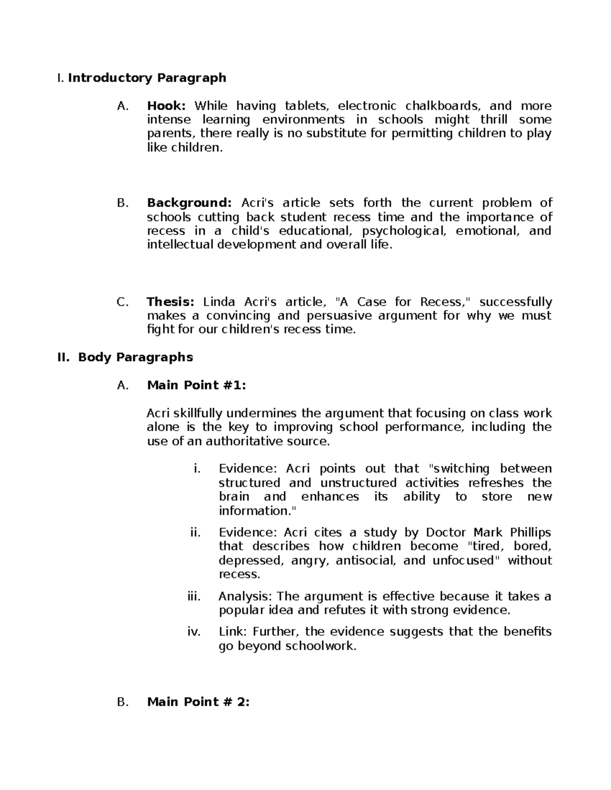Critical Analysis Handout 3 - I. Introductory Paragraph A. Hook: While ...