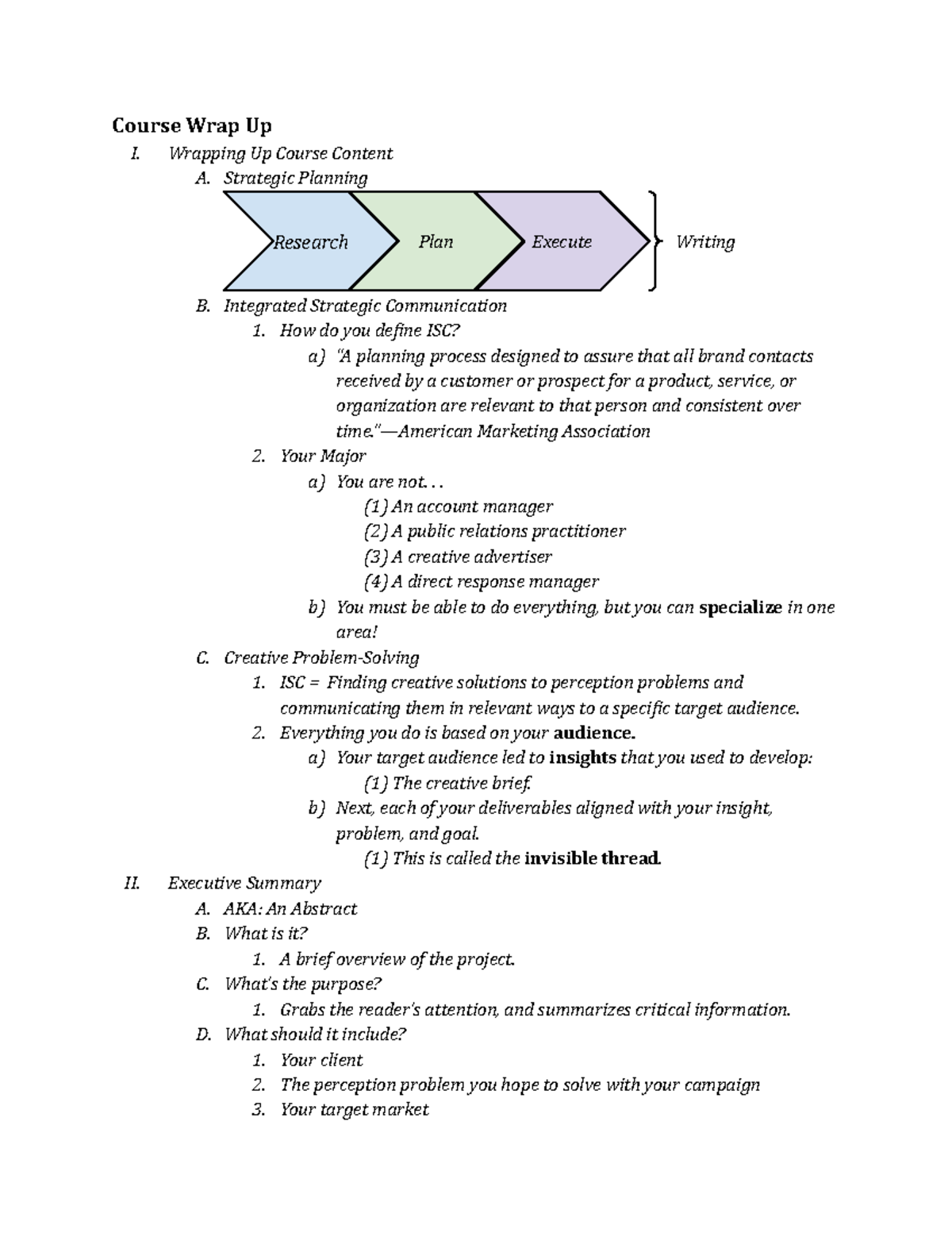 Week 15 16 Notes Course Wrap Up - Course Wrap Up I. Wrapping Up Course ...