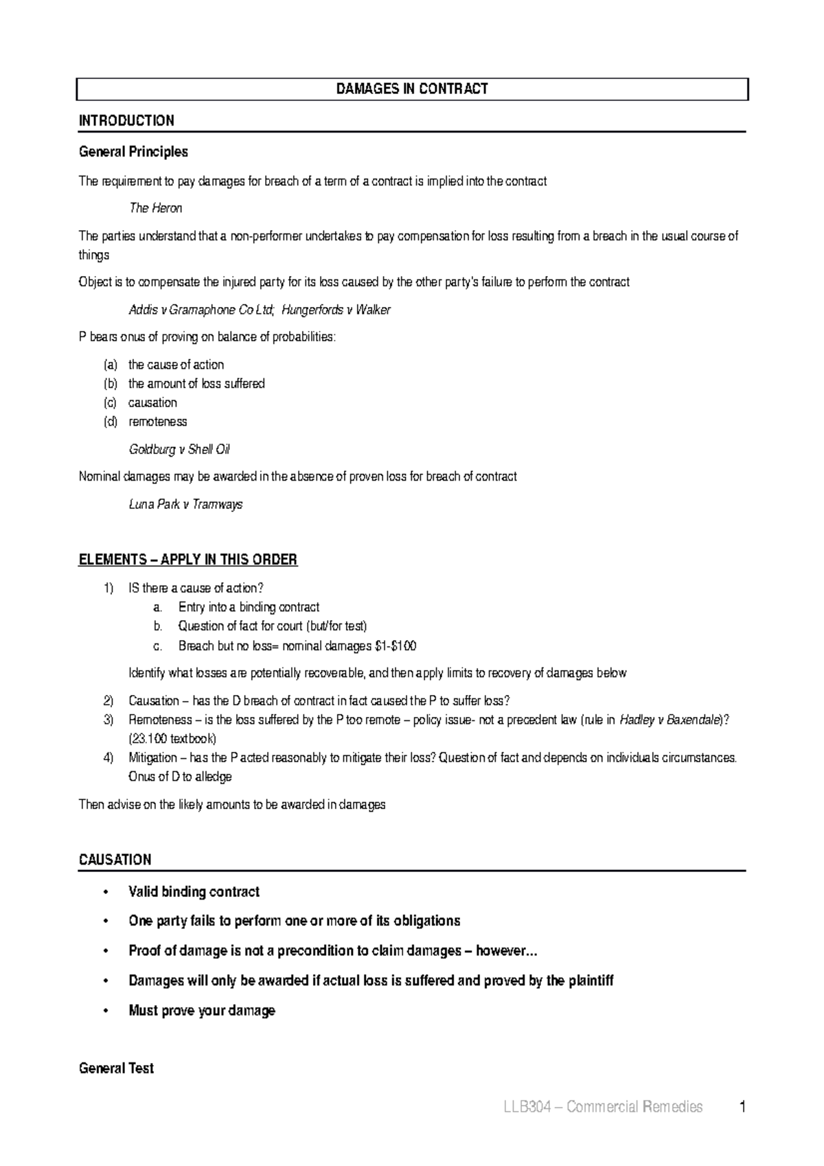 Damages in Contract - DAMAGES IN CONTRACT INTRODUCTION General ...