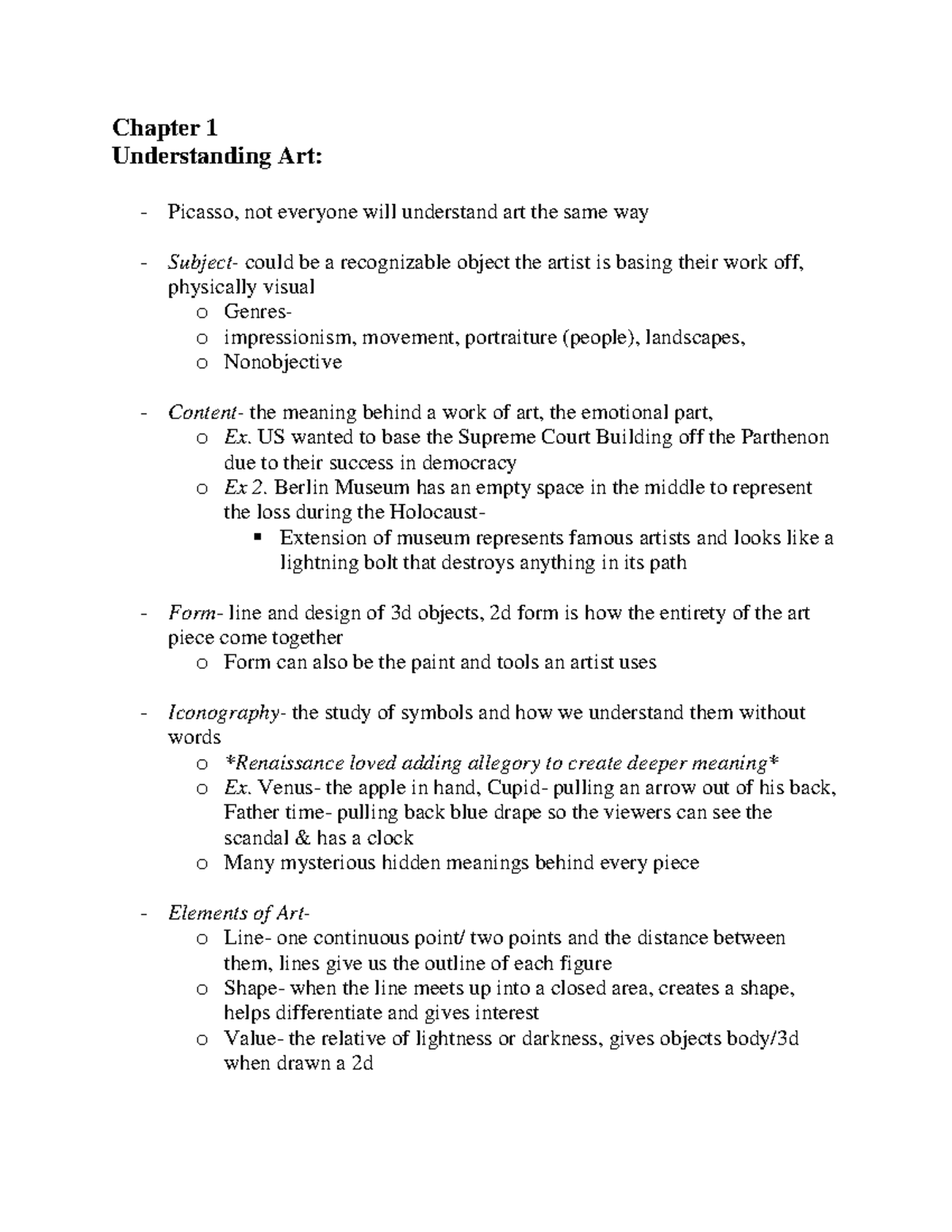 Understanding Art: Picasso and Elements of Design - Studocu