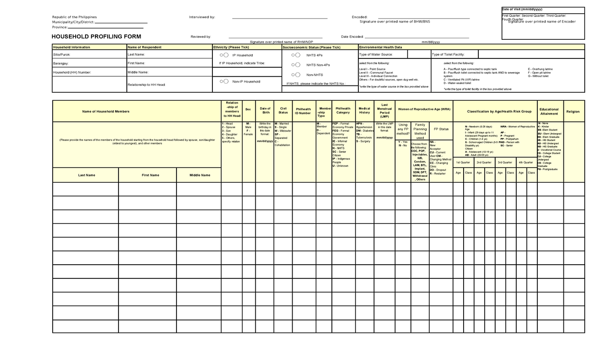 2023 Household Profiling Form - First Quarter: Second Quarter: Third ...