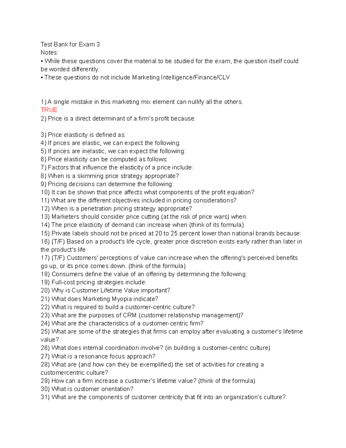 Final exam study guide - Test Bank for Exam 3 Notes: While these ...