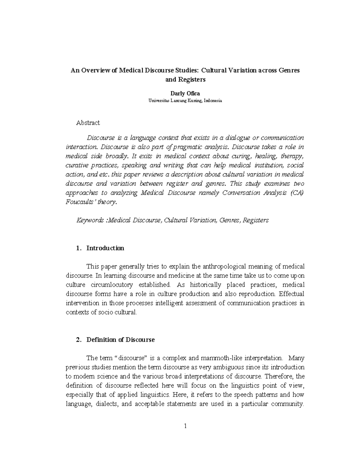 An Overview of Medical Discourse Studies Cultural Variation across ...