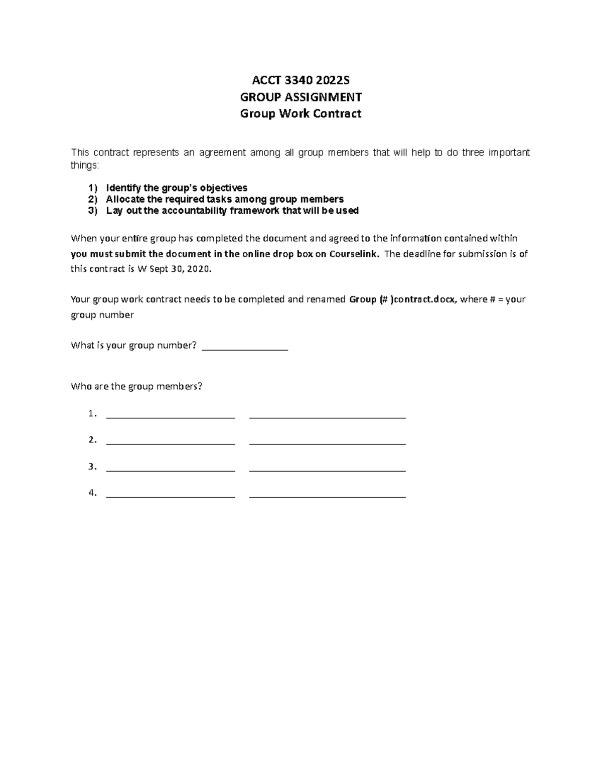 Group Work Contract ACCT 3340 2022S - ACCT 3340 2022S GROUP ASSIGNMENT ...
