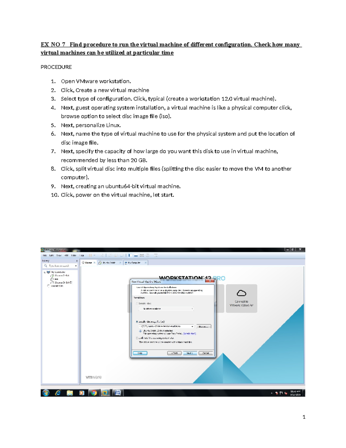 GCC LAB Manual - EX NO 7 Find procedure to run the virtual machine of different configuration ...
