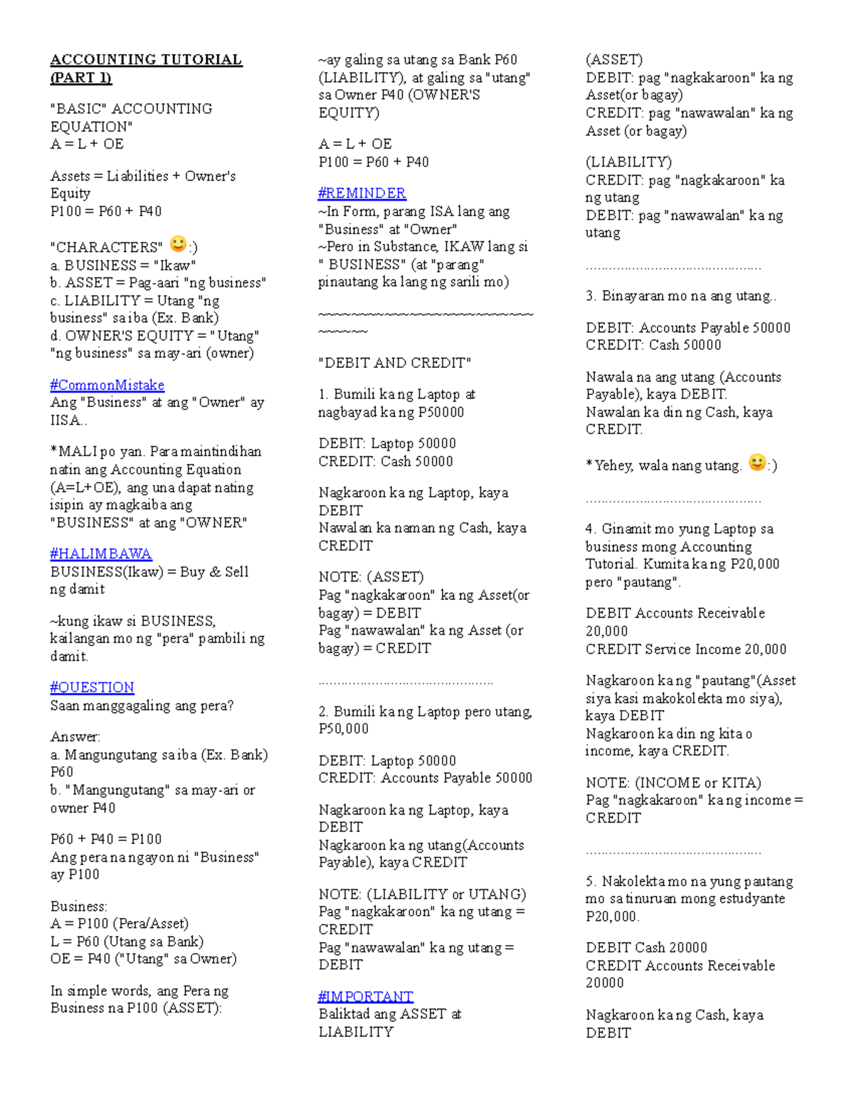 Tagalog Accounting - ####### ACCOUNTING TUTORIAL ####### (PART 1 ...