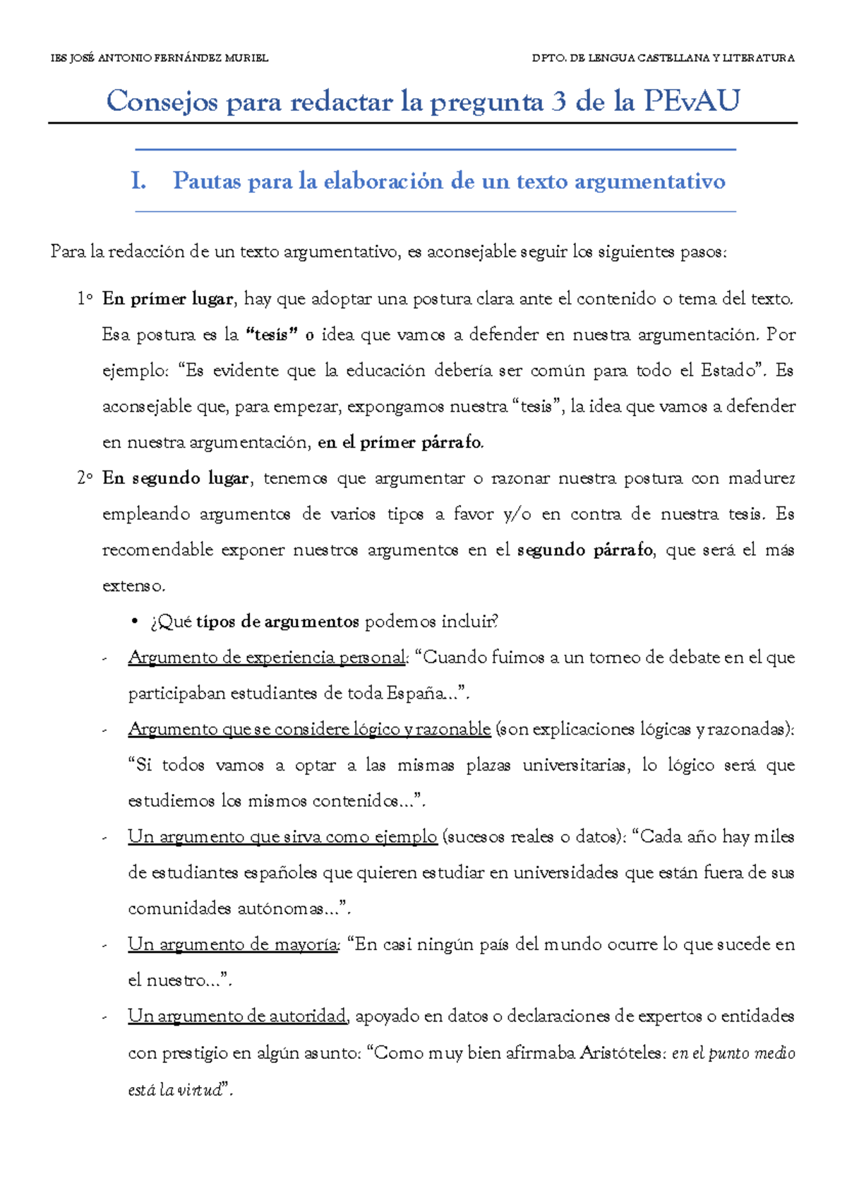 Pautas pregunta 3 PEv AU - Consejos para redactar la pregunta 3 de la PEvAU I. Pautas para la ...