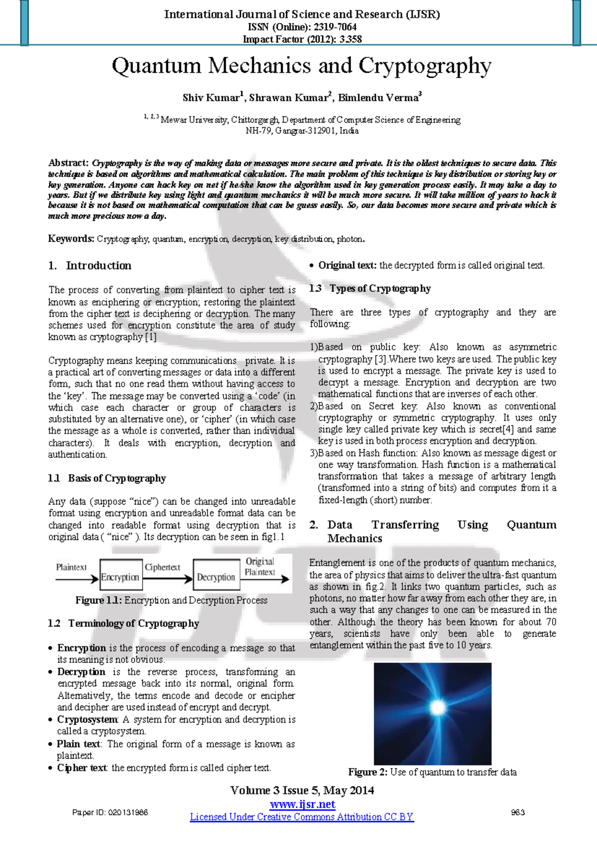 Quantum Mechanics and Cryptography paper - ISSN (Online): 2319- Impact ...