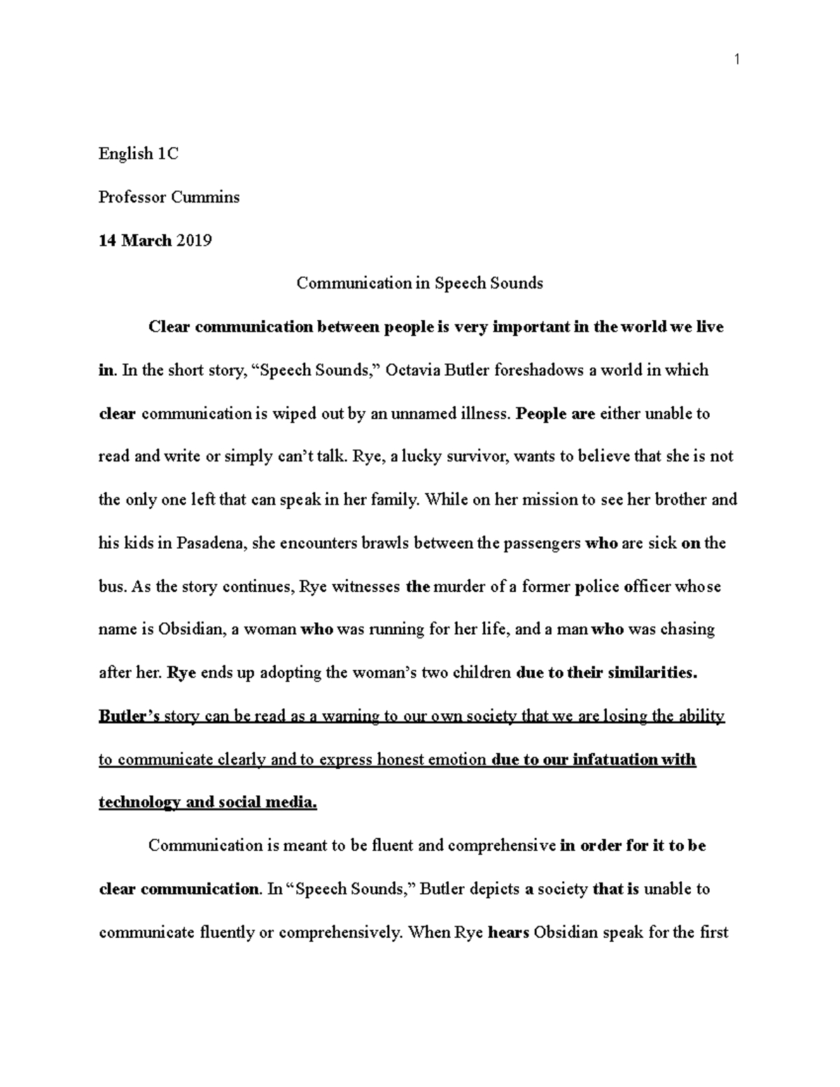 English 1C Essay #1 Final - English 1C Professor Cummins 14 March 2019 ...