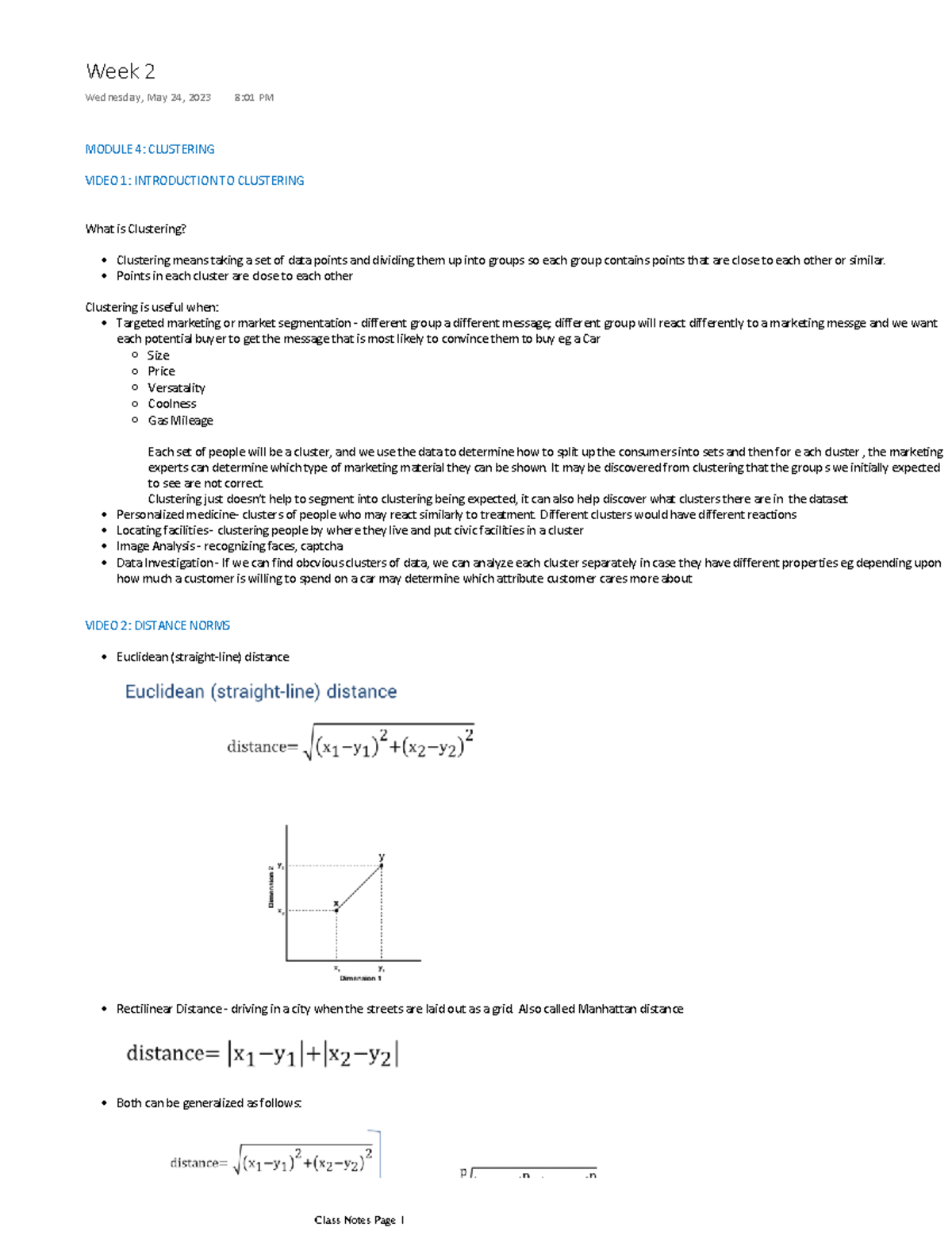 Week 2 Notes Summary Intro To Analytics Modeling Module 4 Clustering Video 1 Introduction
