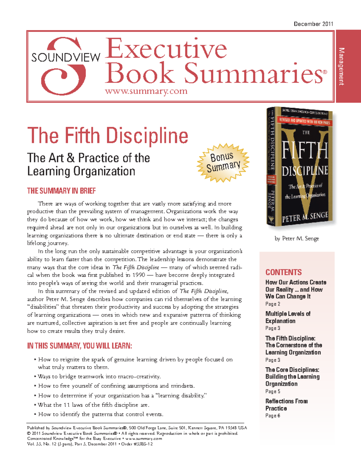 The Fifth Discipline - Summary Management - CONTENTS How Our Actions ...
