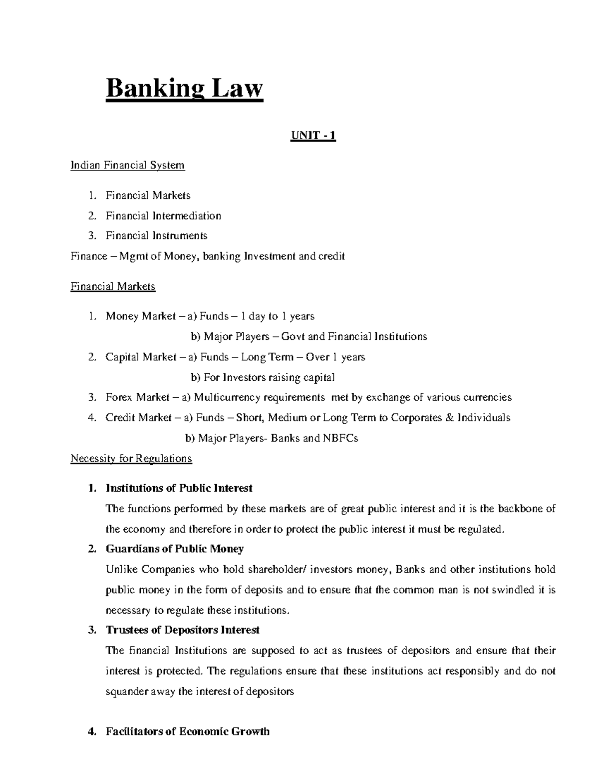 Banking Law Notes - All Modules - Banking Law UNIT - 1 Indian Financial ...