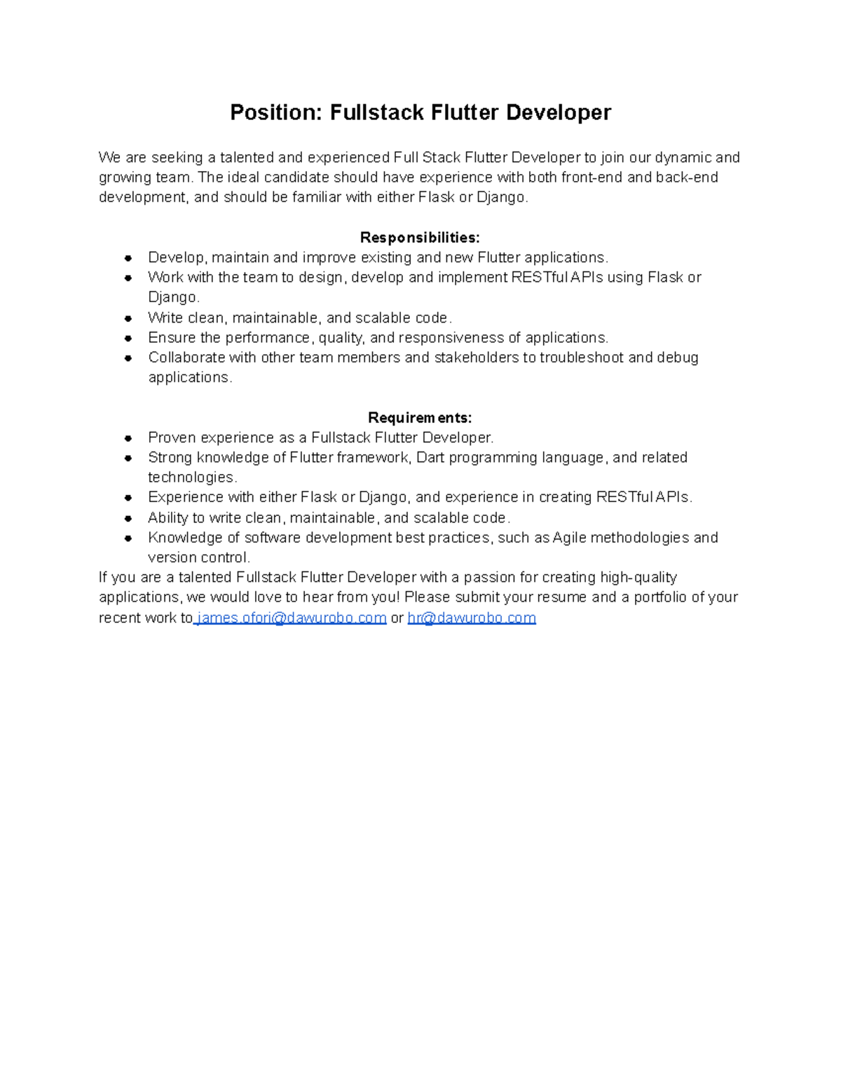 Fullstack Flutter Developer - The ideal candidate should have ...