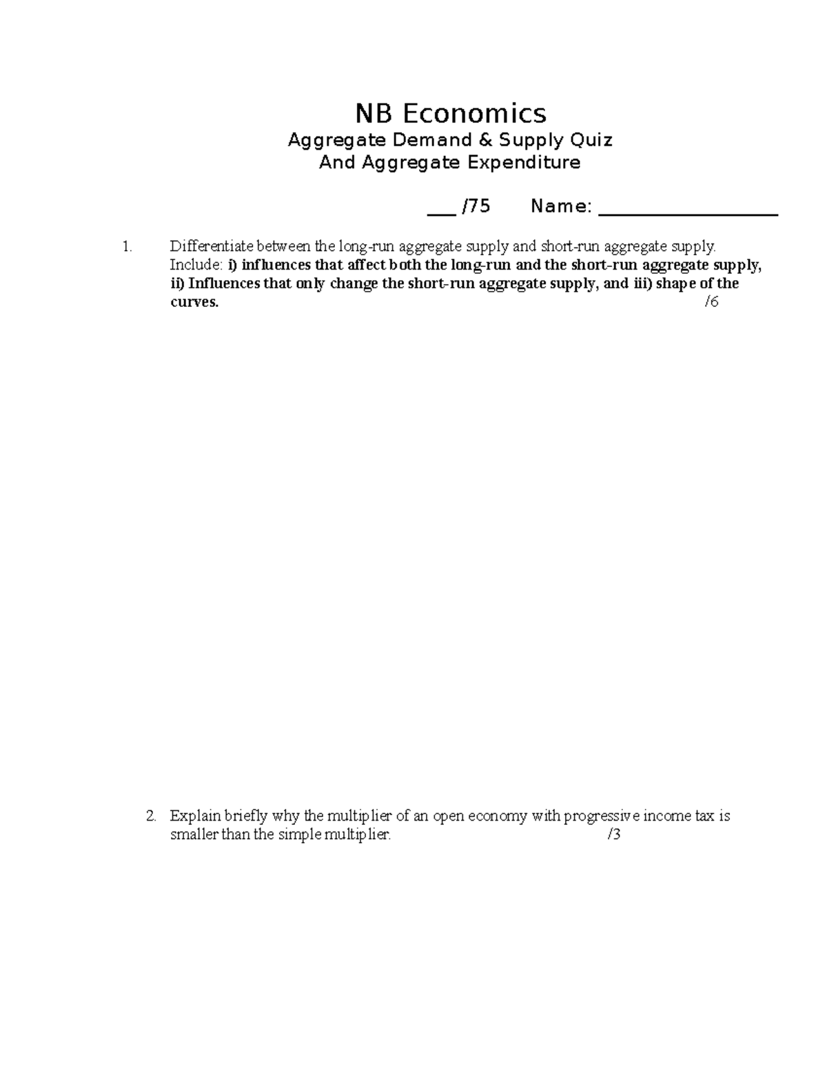 9- Take home test AE and AD and AS - NB Economics Aggregate Demand ...