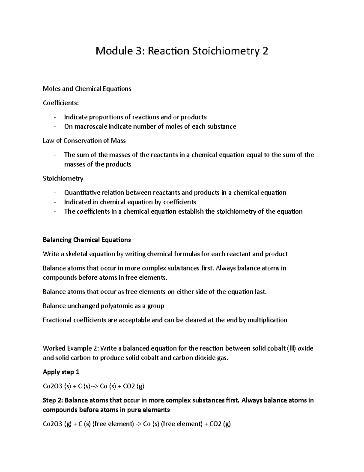 Module 3 Reaction Stoichiometry 2 - Module 3: Reaction Stoichiometry 2 ...