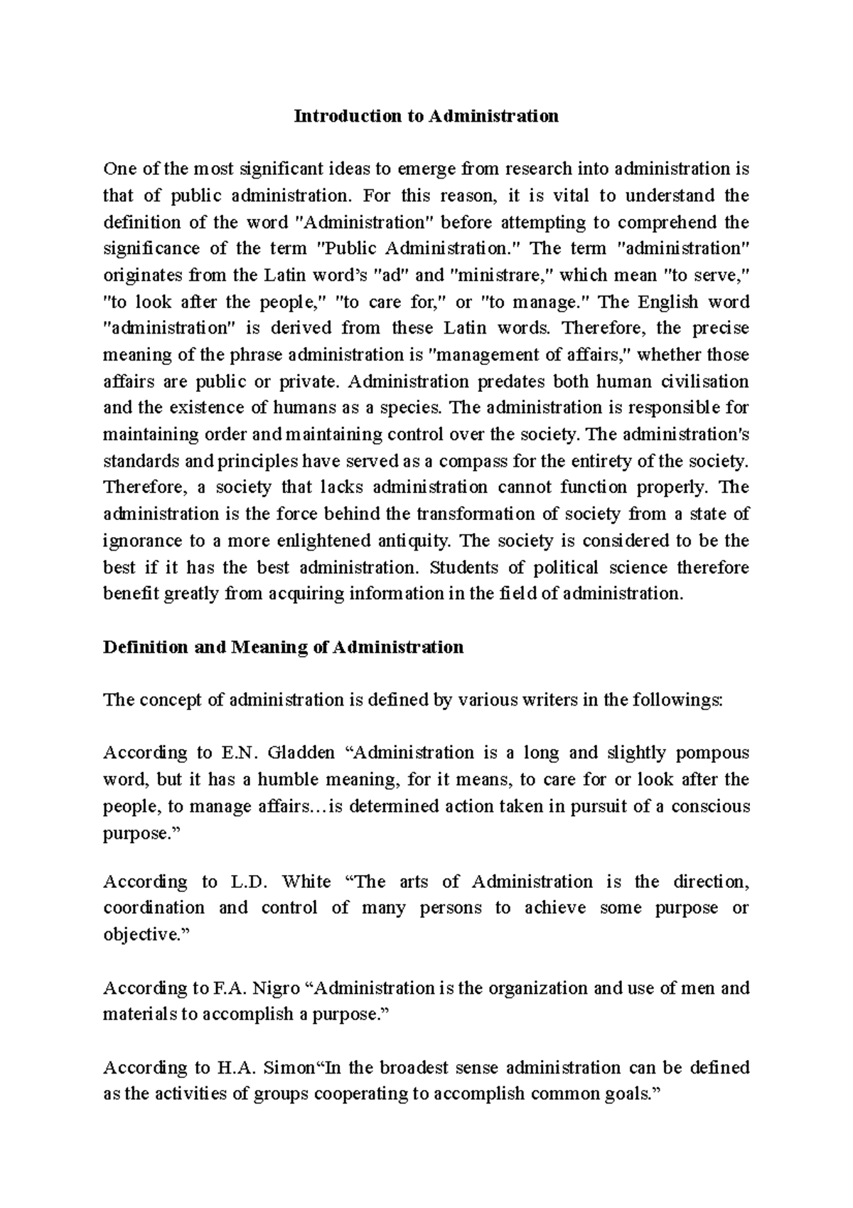 Introduction to Administration - For this reason, it is vital to ...