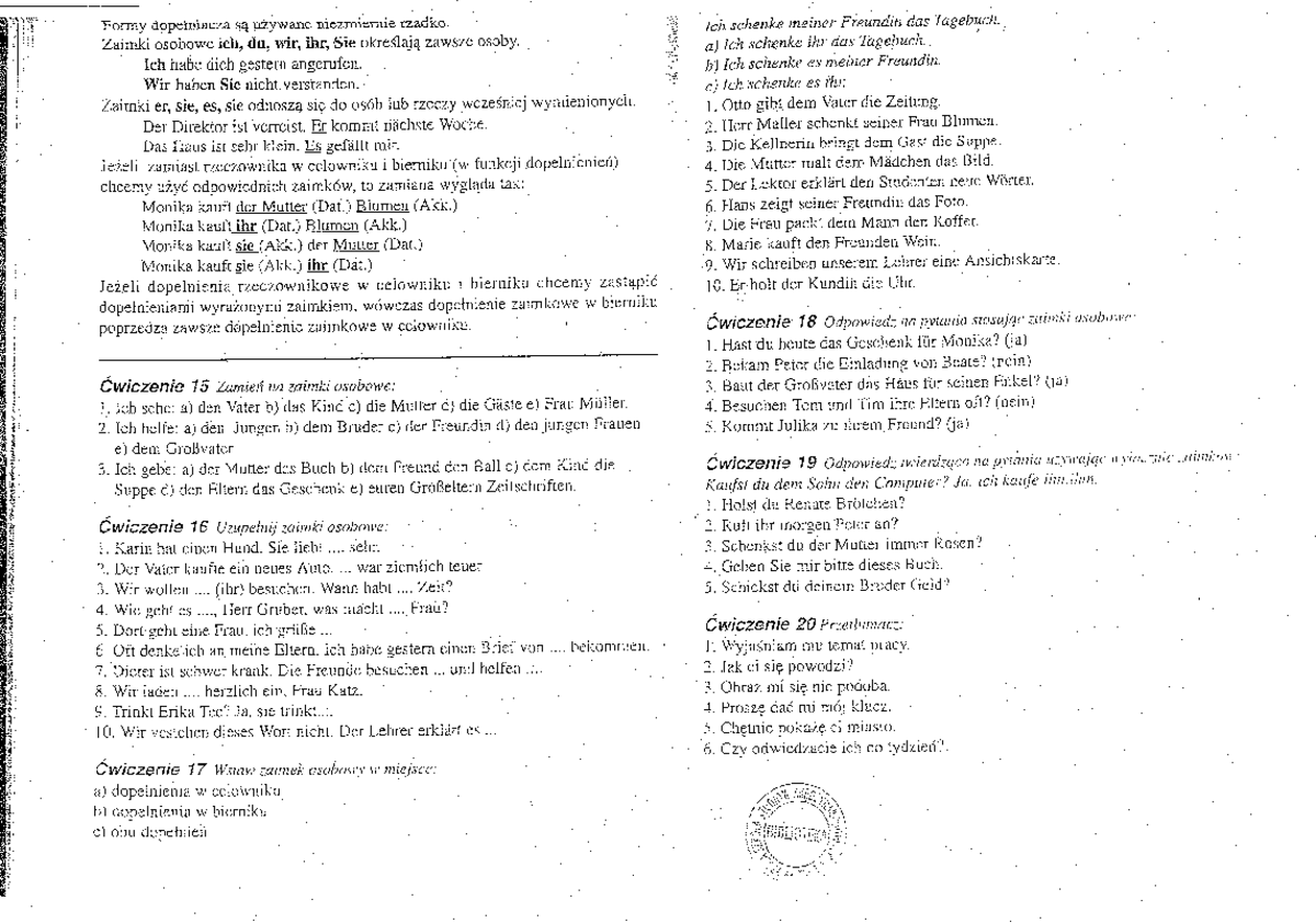 Zaimek osobowy 2 Copy - xyz - Formy dopemiacza sa uzywane niezmiernie ...