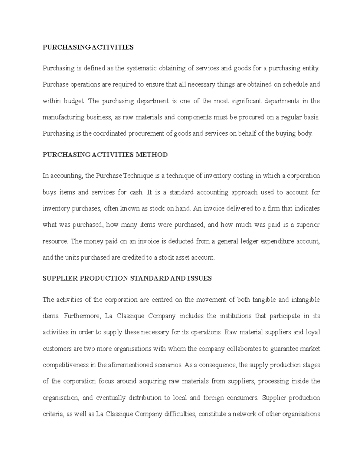 Purchasing Activities - PURCHASING ACTIVITIES Purchasing is defined as ...