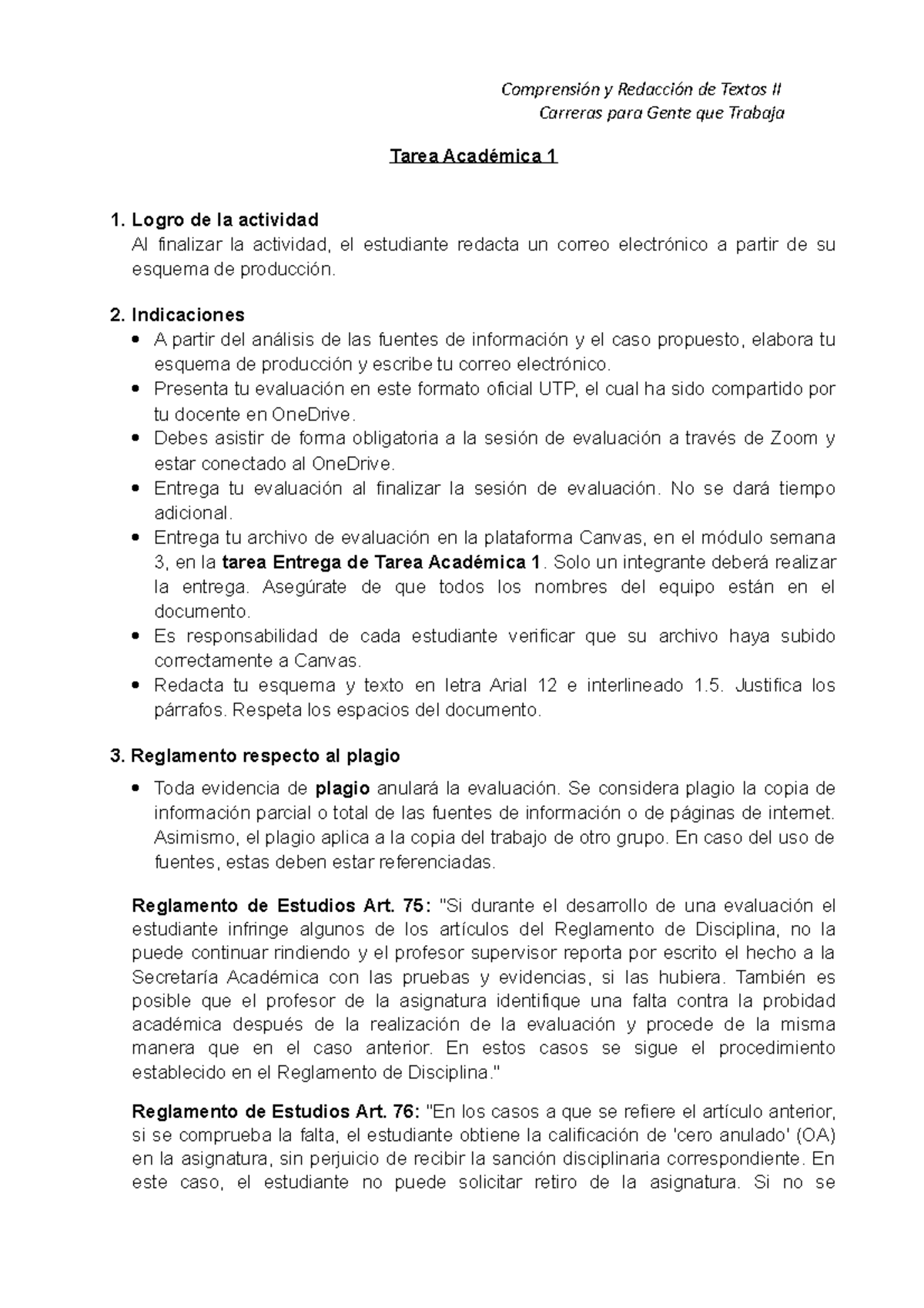 Tarea Académica 1 Formato UTP+ - Comprensión y Redacción de Textos II Carreras para Gente que ...