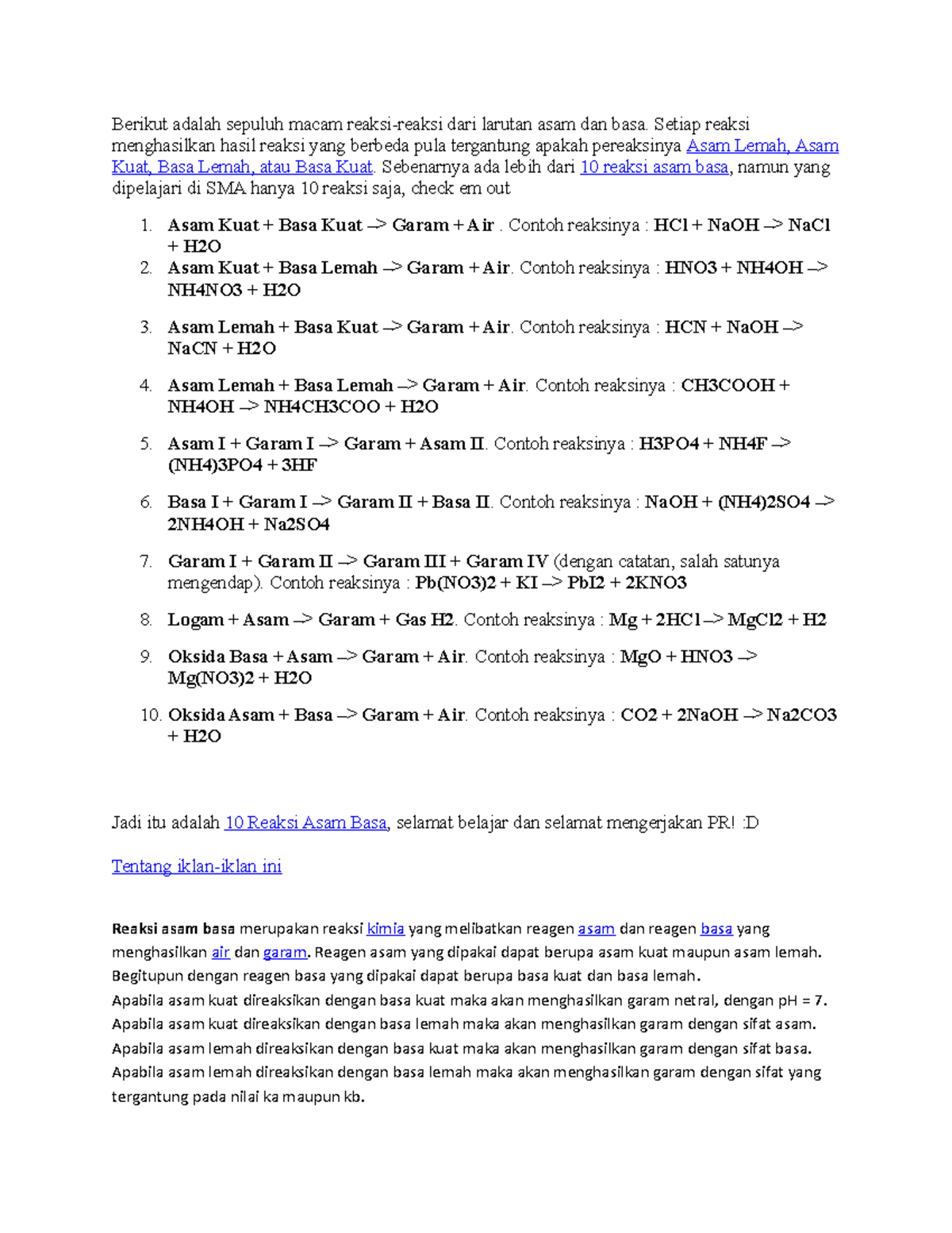 Catatan macam-macam larutan reaksiyon - Berikut adalah sepuluh macam ...